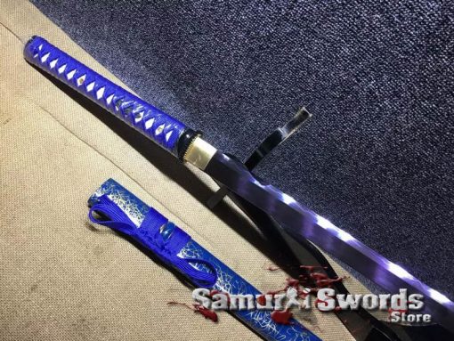 Ninjato Sword T10 Clay Tempered Steel With Blue And Gold Saya