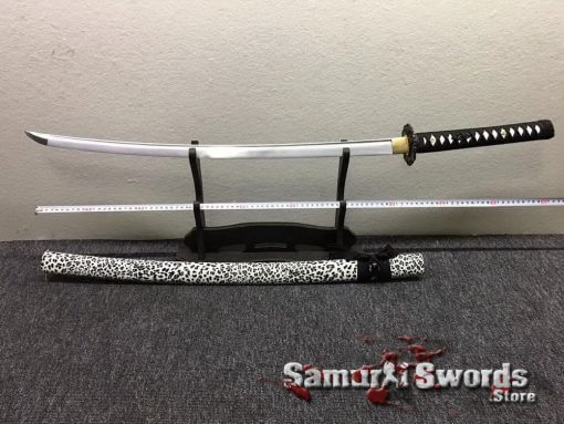 Katana Sword 1060 Carbon Steel Black And White Leopard Resin Saya