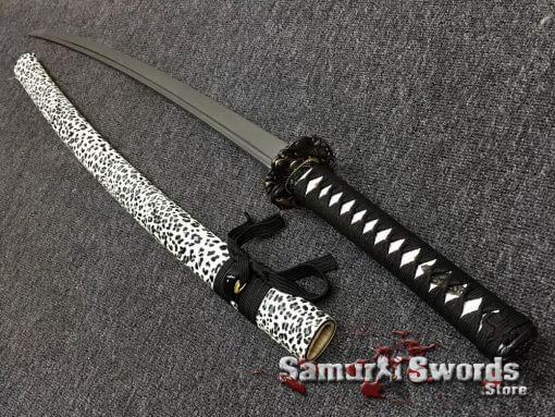 Katana Sword 1060 Carbon Steel Black And White Leopard Resin Saya