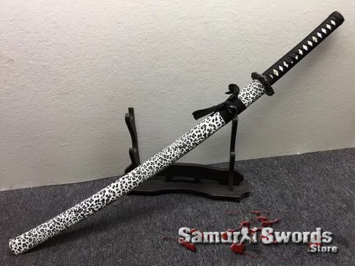 Katana Sword 1060 Carbon Steel Black And White Leopard Resin Saya