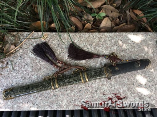 Straight Tanto T10 Folded Clay Tempered Steel with Full Black Ray Skin ...