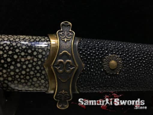 Straight Tanto T10 Folded Clay Tempered Steel with Full Black Ray Skin ...