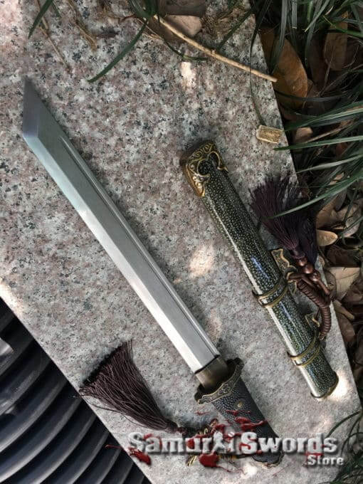 Straight Tanto T10 Folded Clay Tempered Steel with Full Black Ray Skin ...