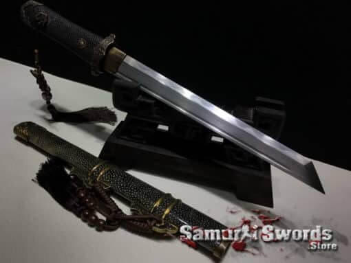 Straight Tanto T10 Folded Clay Tempered Steel with Full Black Ray Skin ...